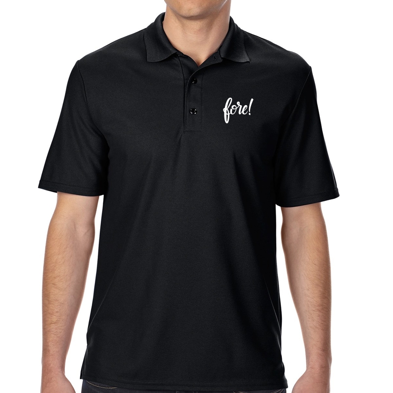 Fore! Black Polo | HAKKER Golf Apparel